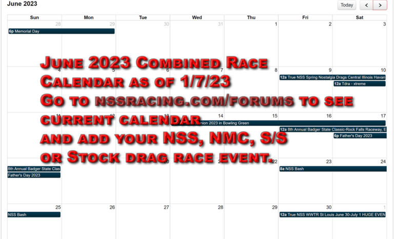 June 2023 Combined Racing Calendar - NSS Racing dot com