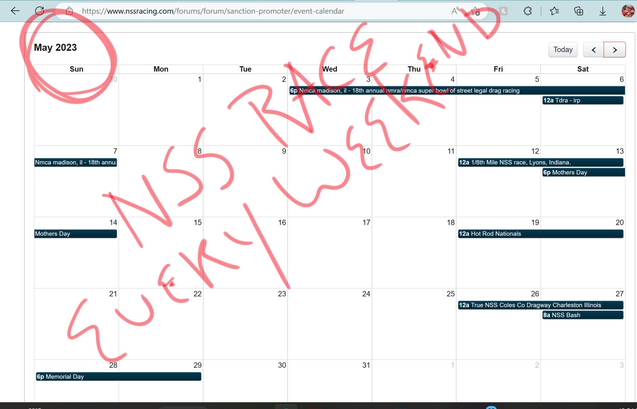 May 2023 Combined Race Calendar - Nss Racing Dot Com
